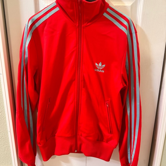 adidas | Jackets & Coats | Retro Adidas Red Sports Jacket With Standup ...